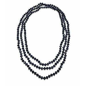 MGR MY GEMS ROCK! Long Endless Beaded Statement Crystal Necklace in Jet Black.