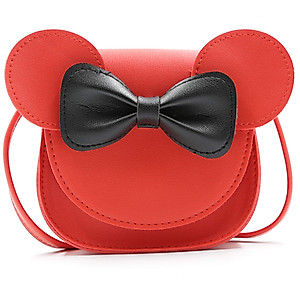 HXQ Little Mouse Ear Bow Crossbody Purse,PU Shoulder Handbag for Kids Girls Toddlers(Red)