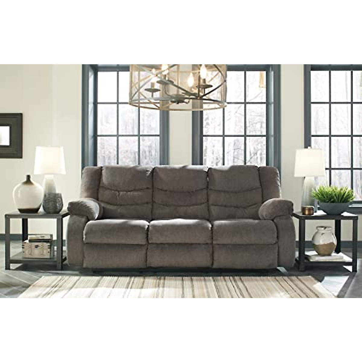 Signature Design by Ashley Tulen Modern Manual Pull Tab Reclining Sofa, Dark Gray