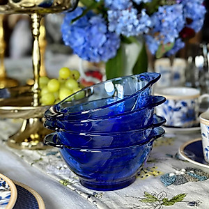 STP GOODS Glass Dinner Plates - Set of 4, Blue Cobalt Transparent Glass Eating Plates, Circular Glass Dinnerware for Salad, Bread, Dinner (15 Oz Glass Dessert Cup Set, Set of 4)