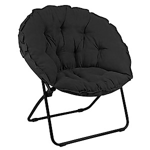 Zenithen Round Black Foldable Padded Dish/Saucer Chair for Dorm, Living Room, or Bedroom, 32" (Pack of 1)