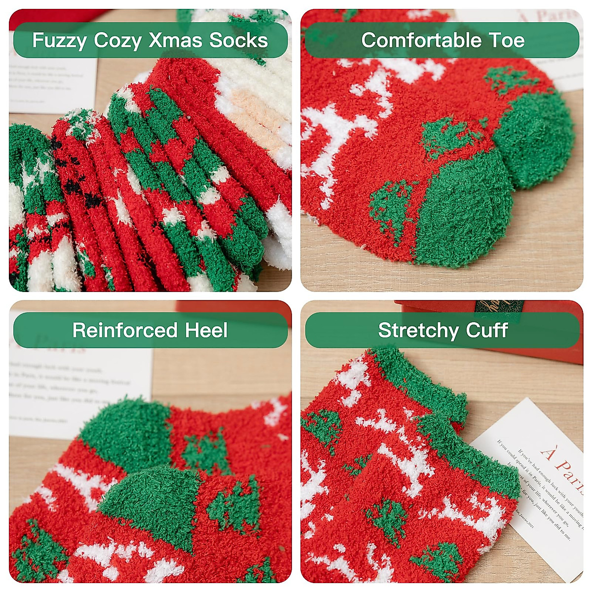 MarJunSep 24 Pairs Christmas Fuzzy Cozy Socks for Women Teen Girls Plush Fluffy Slipper Holiday Sleeping Santa Socks Gifts