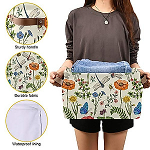 Storage Basket Cube Summer Dragonfly Flower Botanical Plant Large Collapsible Toys Storage Box Bin Laundry Organizer for Closet Shelf Nursery Kids Bedroom,15x11x9.5 in,2 Pack