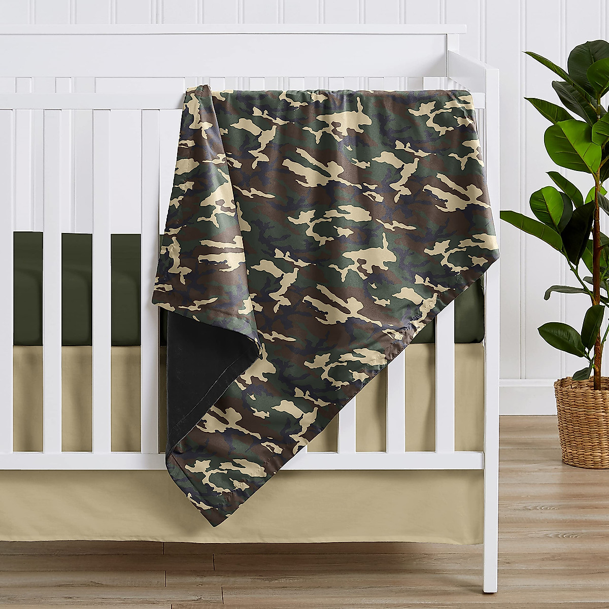 Sweet Jojo Designs Woodland Camo Baby Boy Blanket Receiving Security Swaddle for Newborn or Toddler Nursery Car Seat Stroller Soft Minky - Beige Green and Black Rustic Forest Camouflage