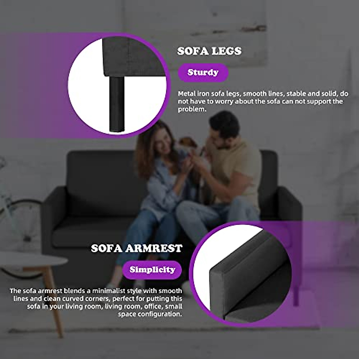 TYBOATLE 51 inch Fabric Modern Loveseat Sofa Couch for Living Room, Upholstered Love Seats 2-Seater w/Iron Legs for Compact Small Space, Apartment, Bedroom, Dorm, Office (Dark Grey)