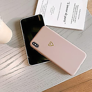 Ownest Compatible for iPhone X Case,iPhone Xs Case for Soft Liquid Silicone Gold Heart Pattern Slim Protective Shockproof Case for Women Girls for iPhone X/XS Case-Brown