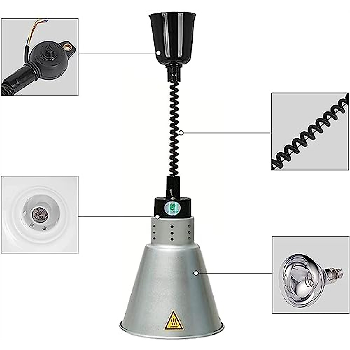 LINKANRUO Adjustable Heat Lamp for Parties Buffets, Food Heat Lamp Kitchen Lights Buffet Server Food Warmer Metal Chandelier, for Parties Buffet Restaurant, Keep Food and Dishes Warmer Lamps