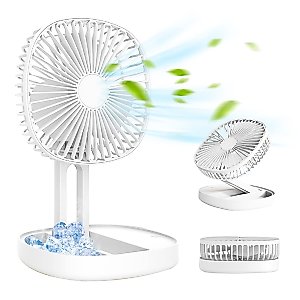 DEPOZA 7 Inch Travel Fan, Portable Folding Desk Fan with 3 Speeds, 185° Rotation, Battery Operated & Rechargeable, Quiet Small Table Fan for Bedroom, Office