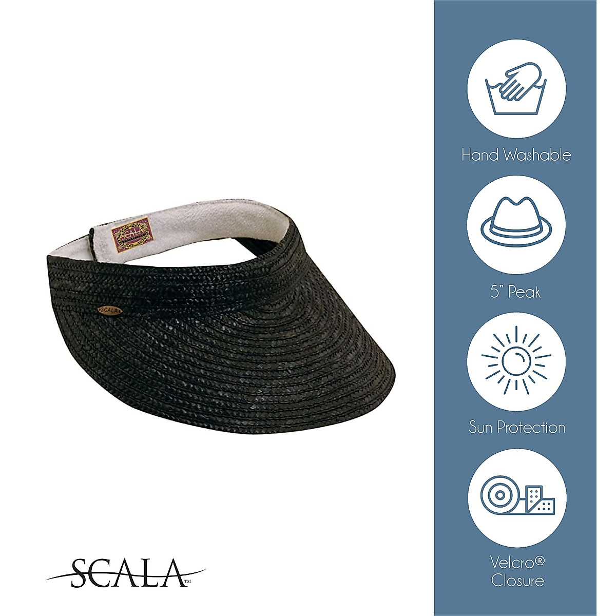 Scala Womens Sewn Braid Visor, Black, One Size