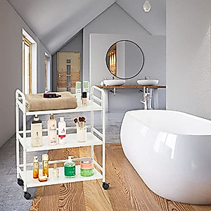 HDANI 3 Tier Metal Rolling Utility Cart,High Capacity Multi Purpose Heavy Duty Cart,for Office,Kitchen,Living Room,Bedroom,Etc.Black (White)…