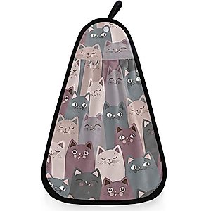 visesunny Funny Grey Cat Hand Towel for Kitchen Bathroom Decor Soft Absorbent Cotton Dish Towel with Hanging Loop Botton Cleaning and Drying Washcloth