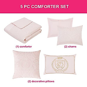 Juicy Couture – Comforter Set, Dovona Design Bed Sheets, Queen Bedding, 5 Piece Set Includes 1 Comforter, 2 Shams and 2 Decorative Pillows, Wrinkle Resistant and Anti Pilling,Pink Blush