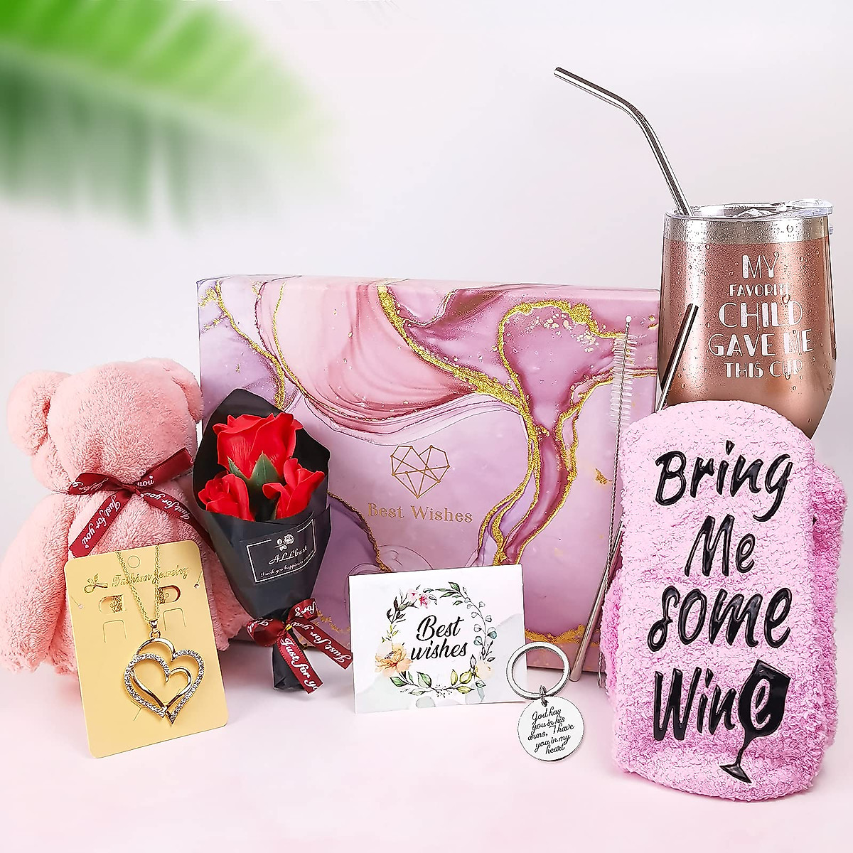 JETIKON Christmas Birthday Gifts for Mom Women My Favorite Child Gave Me This Wine Tumbler Necklace Sock Basket Best Grandma Gifts from Daughter Son Mother’s Day Gifts Boxes 12 Pack