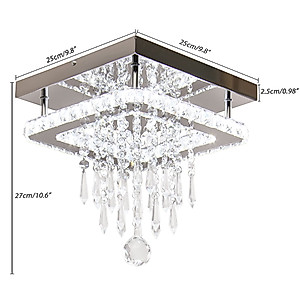CXGLEAMING Square Crystal Chandelier Modern Crystal Ceiling Light Square LED Chandelier Flush Mount Ceiling Chandeliers for Dining Room Bedroom Hallway Closet (Cool White)