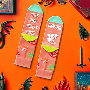 HAPPYPOP Crazy Dragon Gifts for Girls Kids, Silly Kids Girls Socks Dragon Girl Socks Dragon Stuff, Kids Socks for Girls 7-9 Years Old