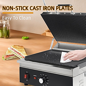 EASYROSE Panini Press Sandwich Maker 6 Slice Commercial Sandwich Press Grill, Electric Panini Maker with 15"x11" Non-Stick Iron Plate, 32-572°F Temp Control Indoor Grill for Steak, 1800W (CPG-175)