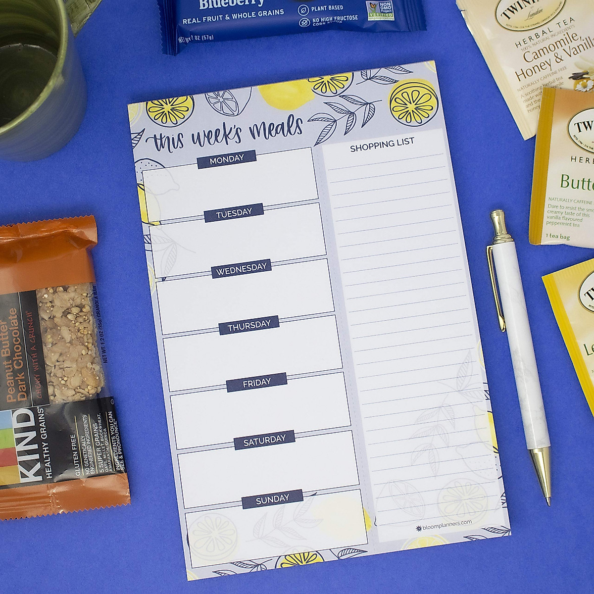 bloom daily planners Weekly Magnetic Meal Planning Pad for Fridge with Tear-Off Grocery Shopping List - Hanging Food/Menu Organizer Notepad with Magnets - 6” x 9" - Lemons