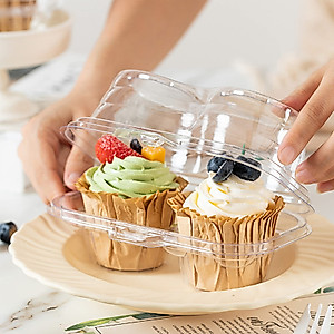 Bekith 60 Count 2-Compartment Plastic Cupcake Containers Disposable with Connected Airtight Lid, Clear Stackable Deep Dome Cupcake Carrier Holder Box for Cupcakes, Muffins, BPA Free