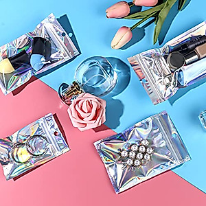 200 Pack Resealable Mylar Bags Smell Proof Pouch Aluminum Foil Packaging Plastic Ziplock Bag,Food Safe Small Mylar Storage Bags For Candy,Jewelry,Screw,2.8x3.9inch(Holographic Rainbow Color)