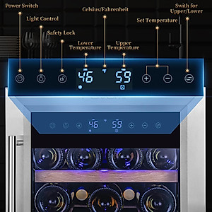FOVOMI 34 Bottles Wine Cooler Fridge (Bordeaux 750ml) Compressor 15" Wine Cellars,Built-in or Freestanding Dual Zone Refrigerator - Chiller for Kitchen,Home Bar