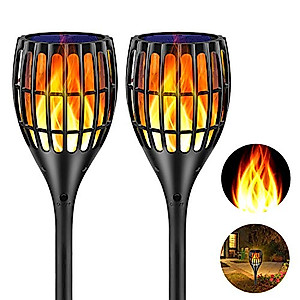 Ollivage Solar Torch Flame Lights Waterproof Flickering Flames Solar Lights 43" Solar Garden Lights Outdoor Landscape Decoration Lighting Dusk to Dawn Auto On/Off for Yard Garden Pathway, 2 Pack
