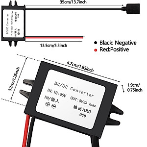 MEIRIYFA 12V to 5V USB Converter DC Buck Module 12V 36V 48V Step-Down Convert to 5V Dual USB Female 10-55V to 5V 3A 15W Adapter DC to DC Regulator Car Power Converter