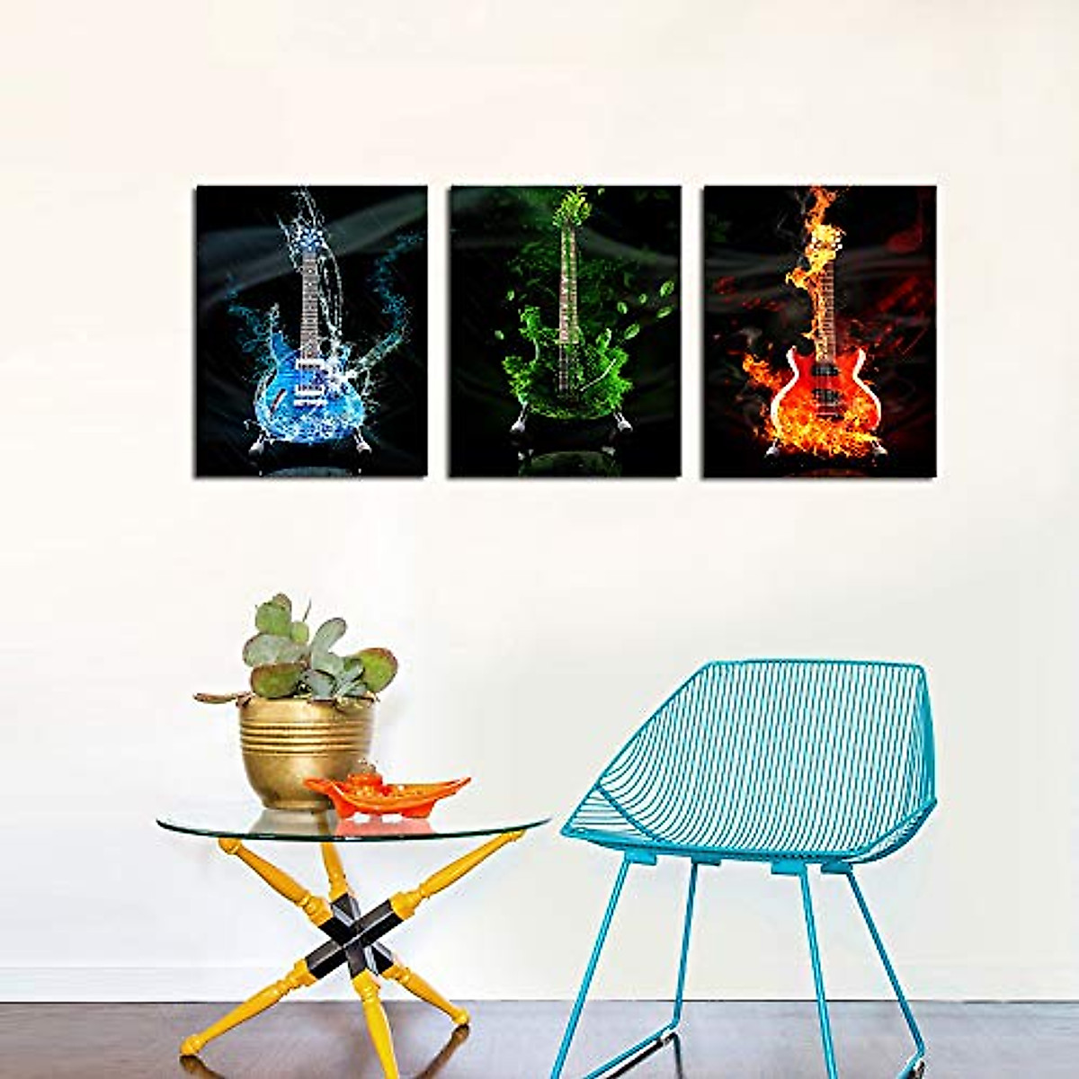 DZL Art A40934 3 Panels Red&Green&Blue Guitar Wall Art Pictures Print On Canvas Painting Wall Art Paintings Wall Artworks Pictures for Home Office Bedroom Wall Decor