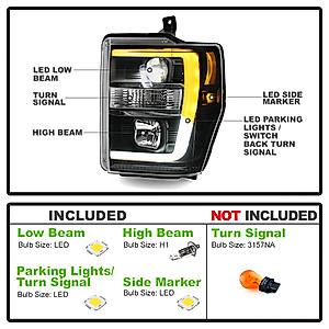 ACANII - For 2008-2010 Ford F250 F350 SuperDuty Black w/Switchback LED Tube Built-In LED Projector Headlights Headlamps