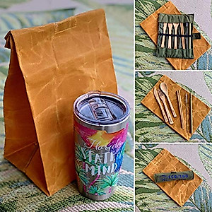 ECO/EGO Eco-Friendly Canvas Lunch Bag Set. 1 heavy duty and waterproof waxed canvas lunch bag/ 1 bamboo cutlery set (1 knife,1 fork,1 spoon,2 chopsticks,1 straw,1 cleaning brush,1 travel pouch).