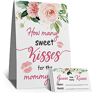 skuhyyg Baby Shower Greeting Card, Watercolor Pink Floral Game Kit (1 Sign, 50 Cards)