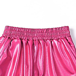 Metallic Shorts for Big Girls Red Light Dance Shorts Shiny Hot Pants 12 13 with Sunglasses