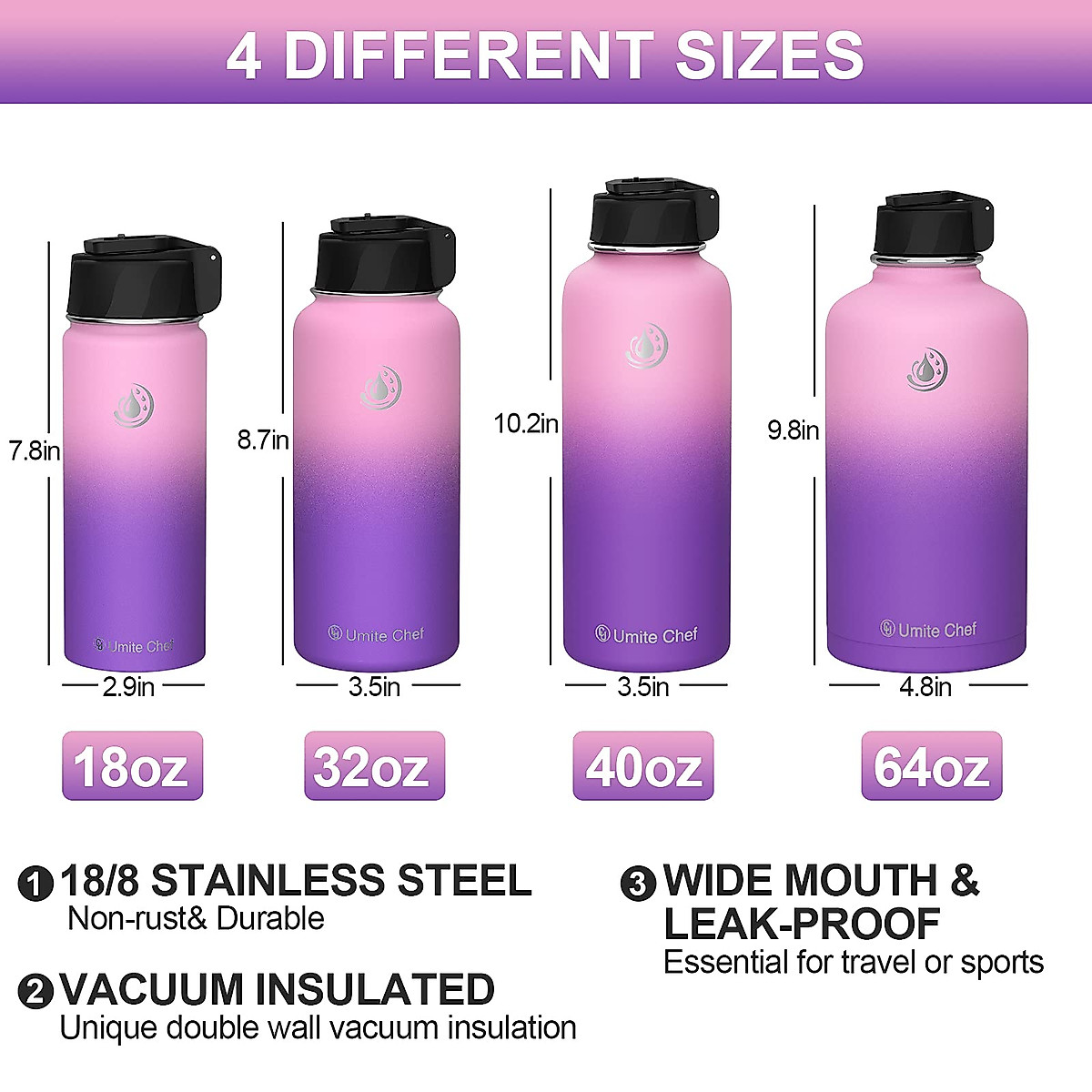 Umite Chef Stainless Steel Water Bottle with Straw, 64 OZ Wide Mouth Vacuum Insulated Sports Water Thermos Bottle with Leak-proof Wide Handle Straw Lid, Double Walled Flask Thermos Mug(Love-hate)