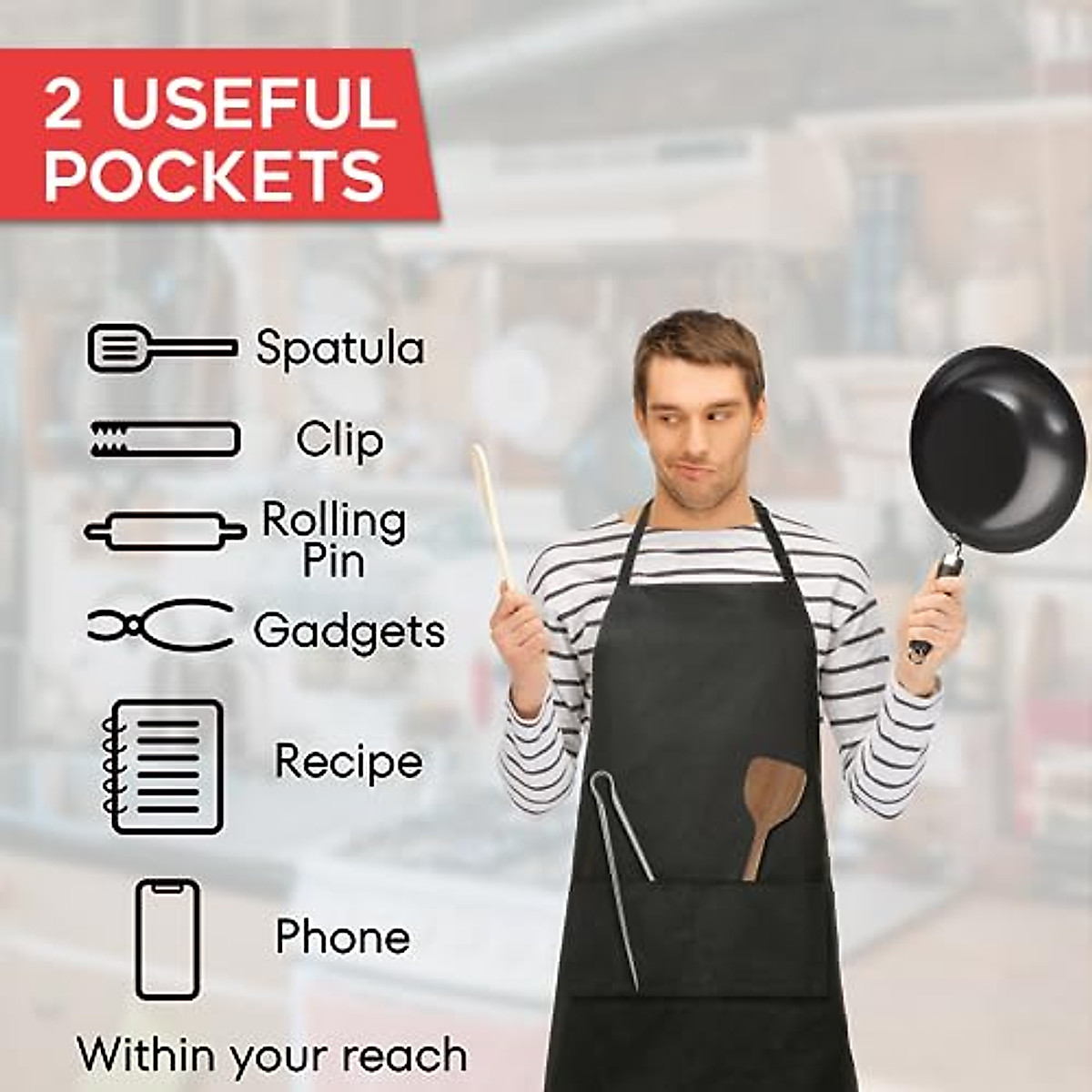 Comfyanno Aprons for men, 2 Pack 100% Cotton Mens Apron, Black Chef Kitchen Cooking Apron, Men Grilling BBQ Apron with 2 Pockets, Waterproof Man Apron for Gardening, Baking