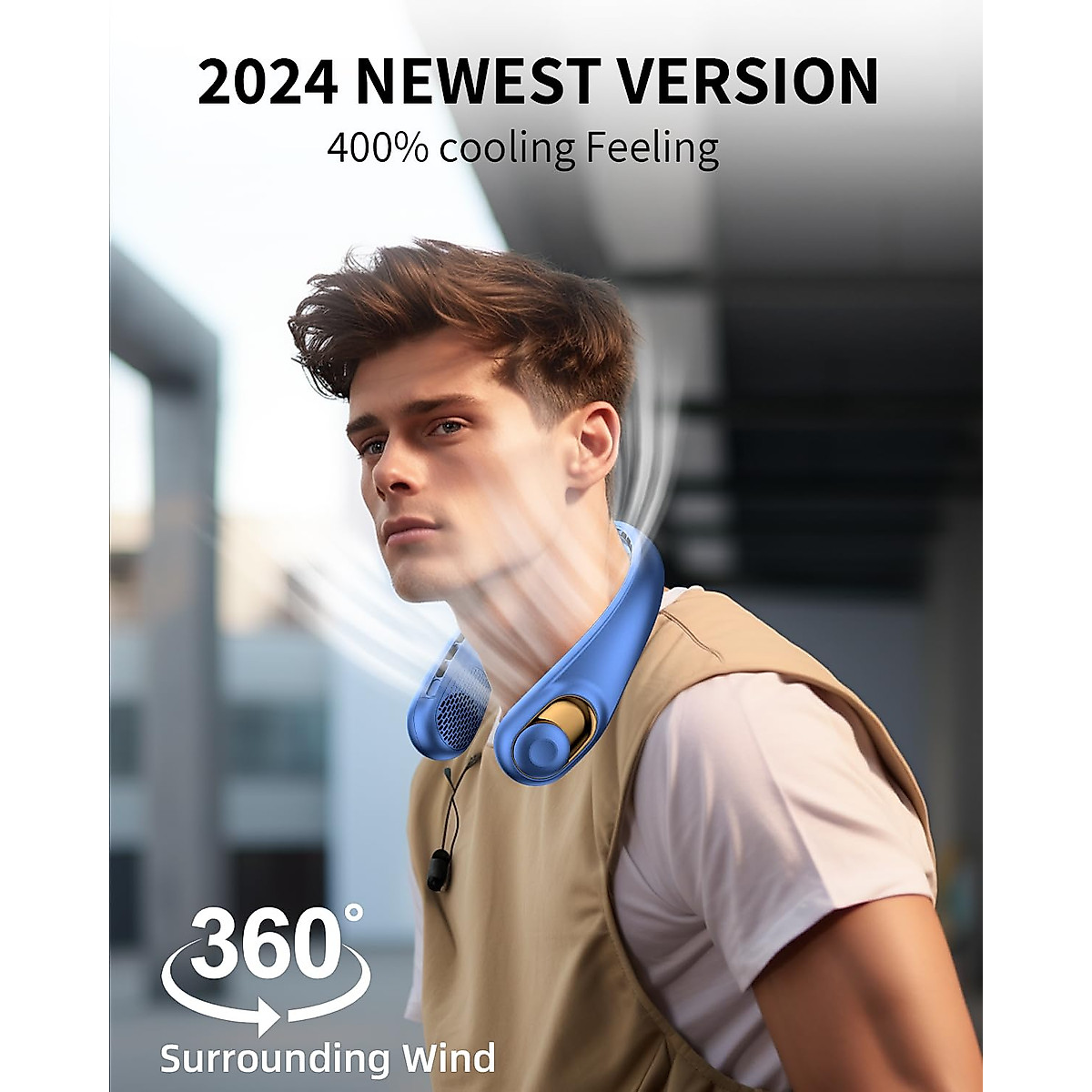 Neck Fan, Personal Fan with LED Indicator, USB-C Charging, Long-Lasting 5200mAh Battery, Hands Free Bladeless Fan with 3 Adjustable Speeds & Ultra-Quiet, Ideal for Home, Travel & Outdoor