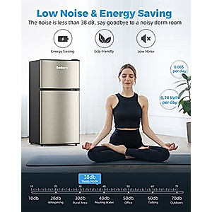 Bodare Mini Fridge with Freezer Quiet: 3.2 Cu.Ft Mini Refrigerator with 2 Doors - Small Refrigerator Energy-Efficient Compact Refrigerator - Small Fridge for Bedroom Dorm Office Apartment (Champagne)