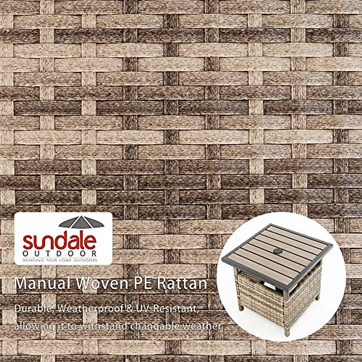 Sundale Outdoor Patio Umbrella Stand All Weather Wicker Rattan 22 in Umbrella Table Garden Furniture Deck Pool Table, Gray