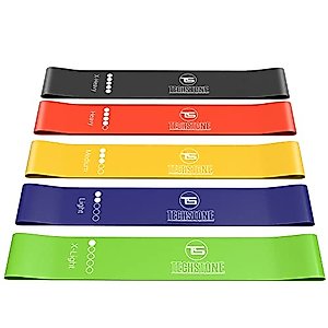 TechStone Resistance Bands Set for Men and Women, Pack of 5 Different Resistance Levels Elastic Band for Home Gym Long Exercise Workout – Great Fitness Equipment for Training, Yoga – Free Carrying Bag
