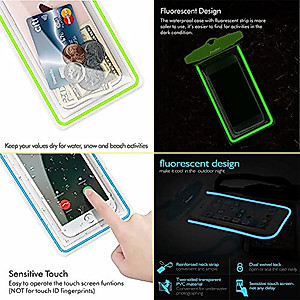 Universal Waterproof Phone Pouch, 4 Pack Waterproof Phone Case Dry Bag with Neck Strap Luminous Ornament for Water Games Protect iPhone 14 13 12 11 SE Pro Max Plus Galaxy S22 S21 Google Note up to 8"