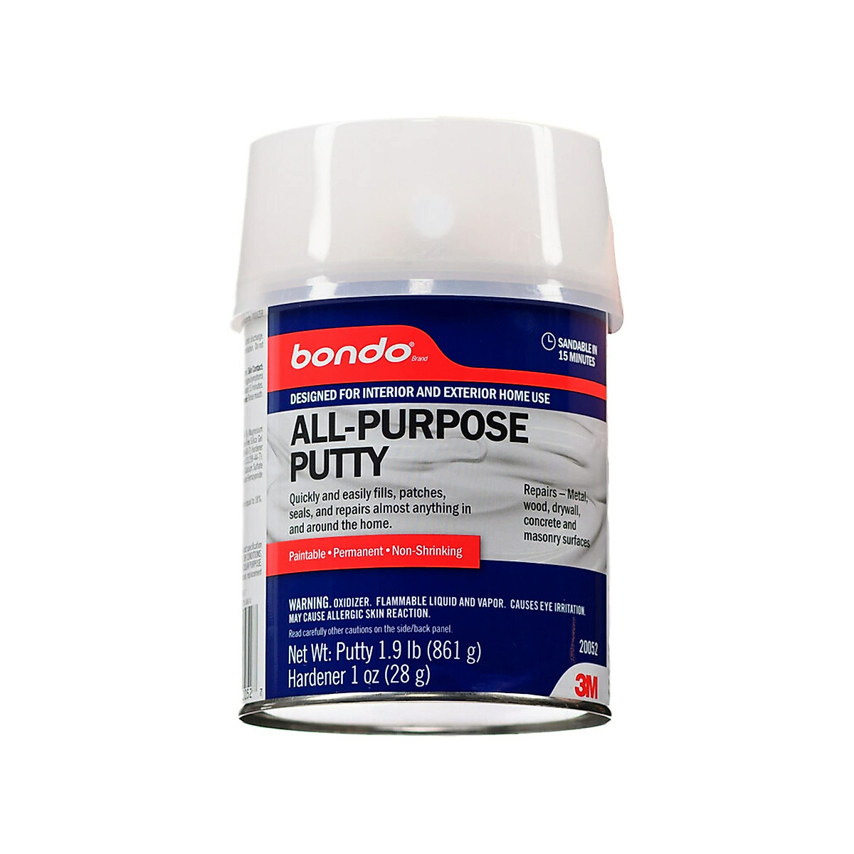 Bondo All-Purpose Putty, Designed for Interior and Exterior Home Use, Paintable, Permanent, Non-Shrinking, 1.9 lb., 1-Quart