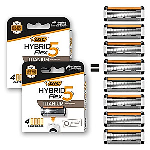 BIC Hybrid Flex 5 Disposable Razor Cartridges for Men, 5 blade razors For Sensitive Skin and a Smooth and Close Shave, Cartridge Only Set with 2 packs of 4 Cartridges each for 8 total cartridges