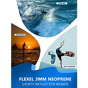 FLEXEL Shorty Wetsuit Women 3mm, Wet Suits for Mens in cold water, Neoprene Scuba Diving Suit for Surfing Swimming Snorkeling