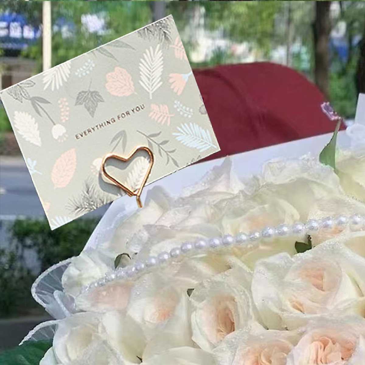 YUXIANG 20Pcs Floral Card Holder Picks, 12 Inch Gold Heart Flower Picture Holders, Metal Wire Flower Picks Clip for Wedding Party Birthday ​Cake