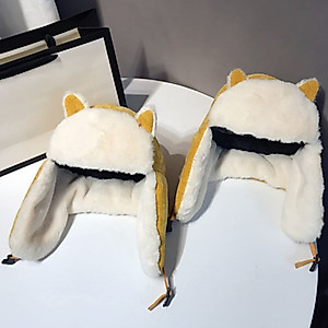 Womens Winter Hats with Lovely Cat Ear Fashion Trooper Aviator Earflap Cap Outdoor Ski Hat Ushanka Buckle Closure Black