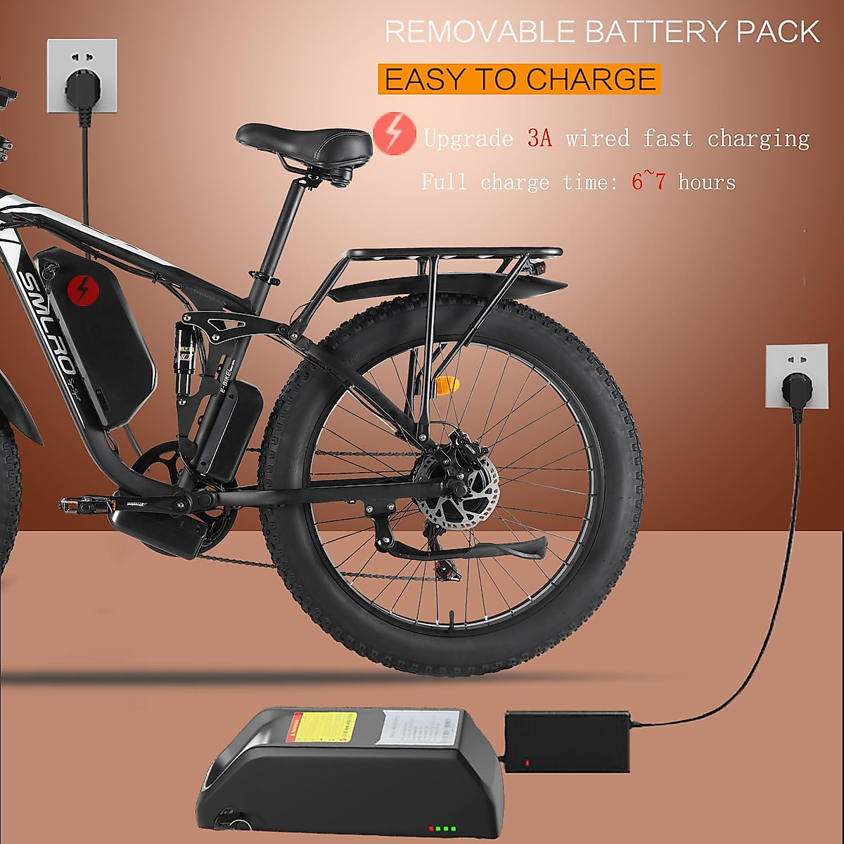 (US in Stock) SMLRO V3 Plus Dual Motors MTB with Rear Shock Absorber, 22.4AH 2000W 26" Fat Tire Electric Bike 35MPH, Mountain AWD E-Bike Suspension Electric Bicycle Ebikes for Adults (Black & Grey)