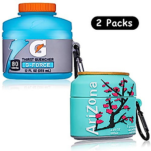 Lupct for Airpod Pro 2019/Pro 2 Gen 2022 Silicone Case, Soft Cartoon Cute Food Air Pods Cover Girls Women Funny Headphone Fun Cool Kawaii Keychain Cases for AirPods Pro (Green Tea+Blue Drink)(2 Packs)