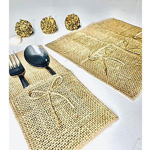 meditroia (Troia Textil(12,Pieces) Burlap Cutlery Holders Lace Utensil Pouch Knifes Forks Bag for Vintage Natural Wedding (4x8inch)