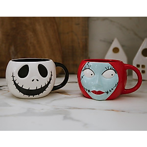 Disney Decorations Nightmare Before Christmas Jack and Sally Mugs | Kitchen Accessories | Cute Ceramic Housewarming Gifts For Men And Women And Kids | Official Licensee | 1 Set