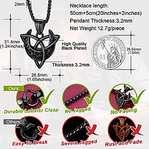 FaithHeart Celtic Triquetra Moon Necklaces, Feminism Goddess Trinity Knot Pendant Necklace Triple Moon Pendant Charms Black Stainless Steel Witch Jewelry Durability Neck Chain