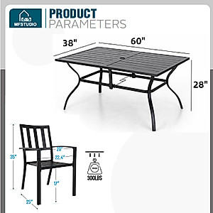 MFSTUDIO 7-Piece Metal Patio Dining Sets with 6 Steel Striped Armrest Chairs and 60" Rectangular Outdoor Dining Table, Black