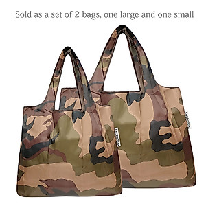 allydrew Large & Small Foldable Tote Nylon Reusable Grocery Bags, Set of 2, Camo